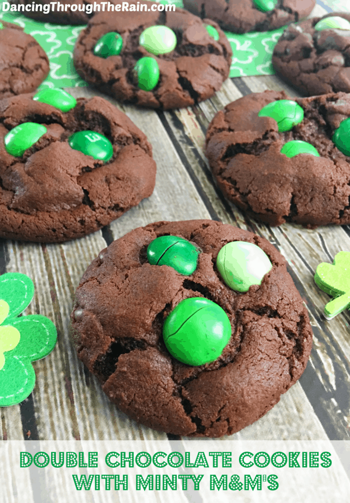 Mint M&M Double Chocolate Chip Cookies - Dancing Through the Rain