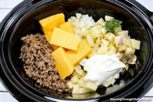 Slow Cooker Cheeseburger Soup - Dancing Through the Rain