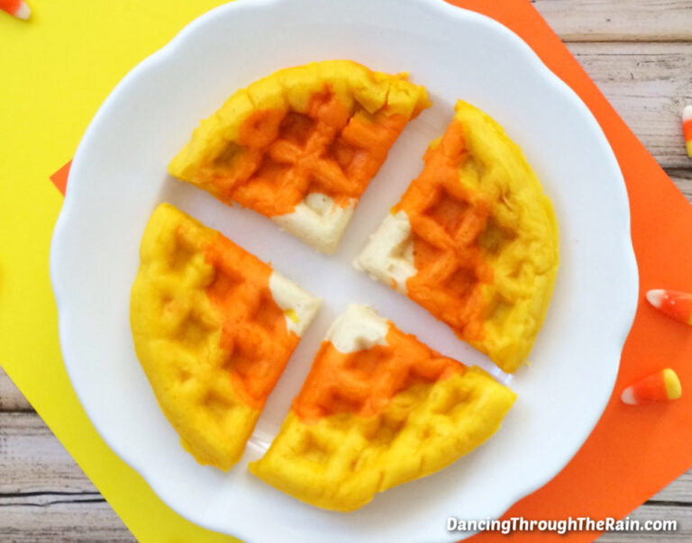 Halloween Waffles (That Look Like Candy Corn!) - Dancing Through the Rain