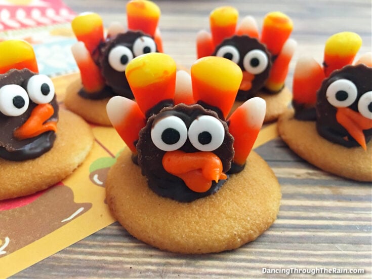 No-Bake Candy Corn Turkey Cookies - Dancing Through the Rain