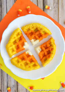 Halloween Waffles (That Look Like Candy Corn!) - Dancing Through the Rain