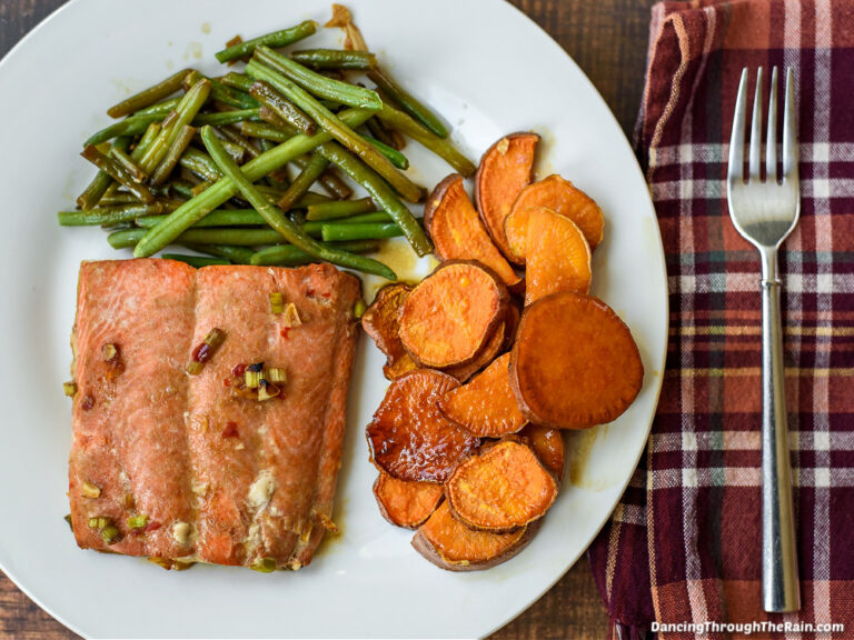 Sheet Pan Salmon And Green Beans With Sweet Potatoes Dancing Through The Rain